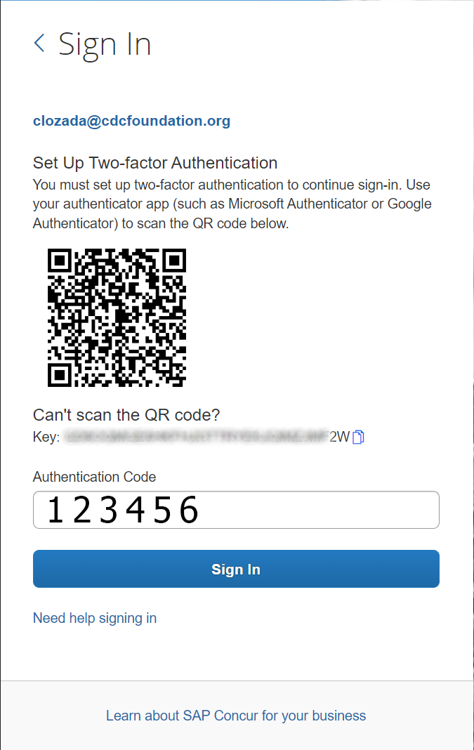 Concur 2FA setup – CDCF IT HelpDesk